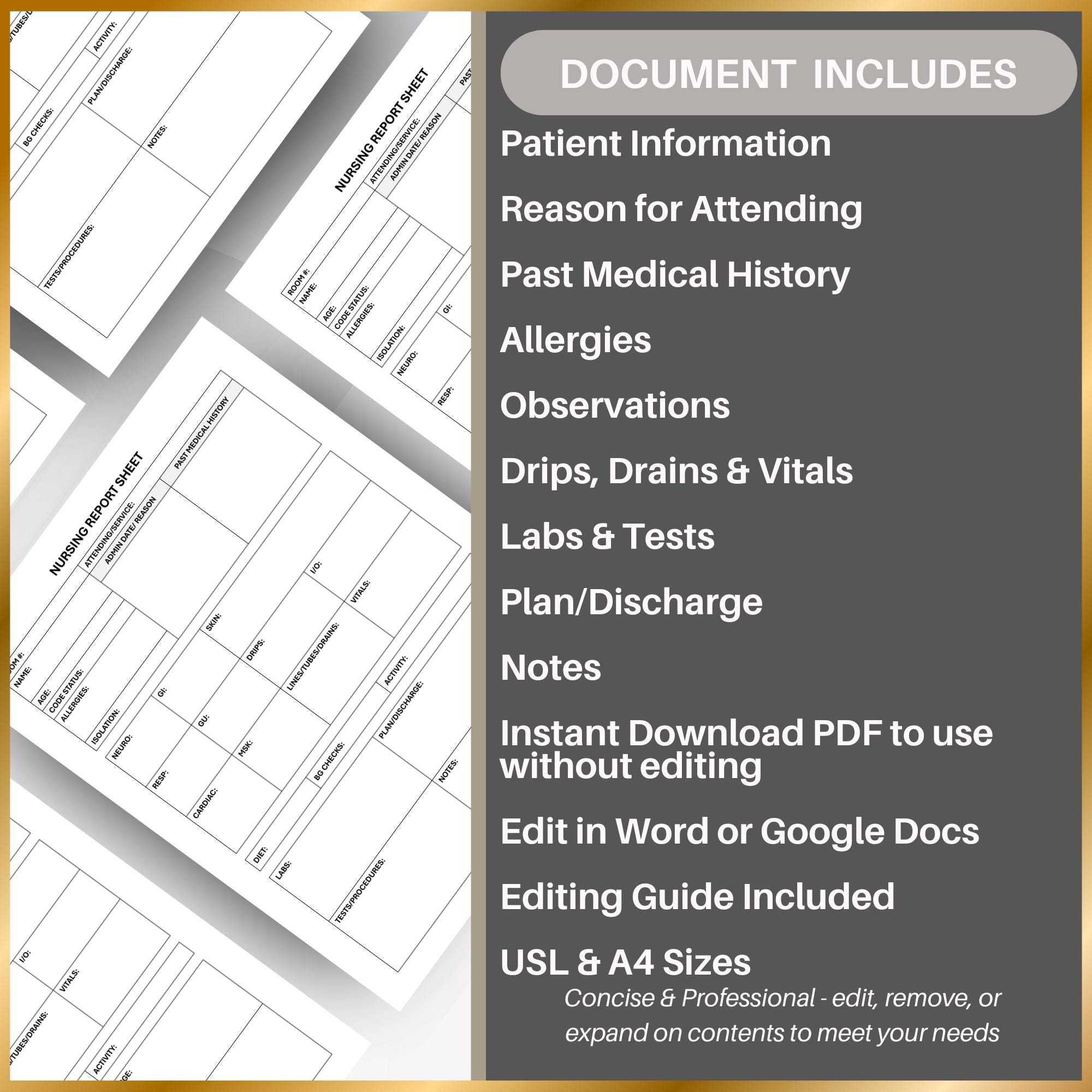 Nurse Report Sheet, Med Surg Brain Sheet, Telemetry Patient Handoff Template, Nursing Student ...