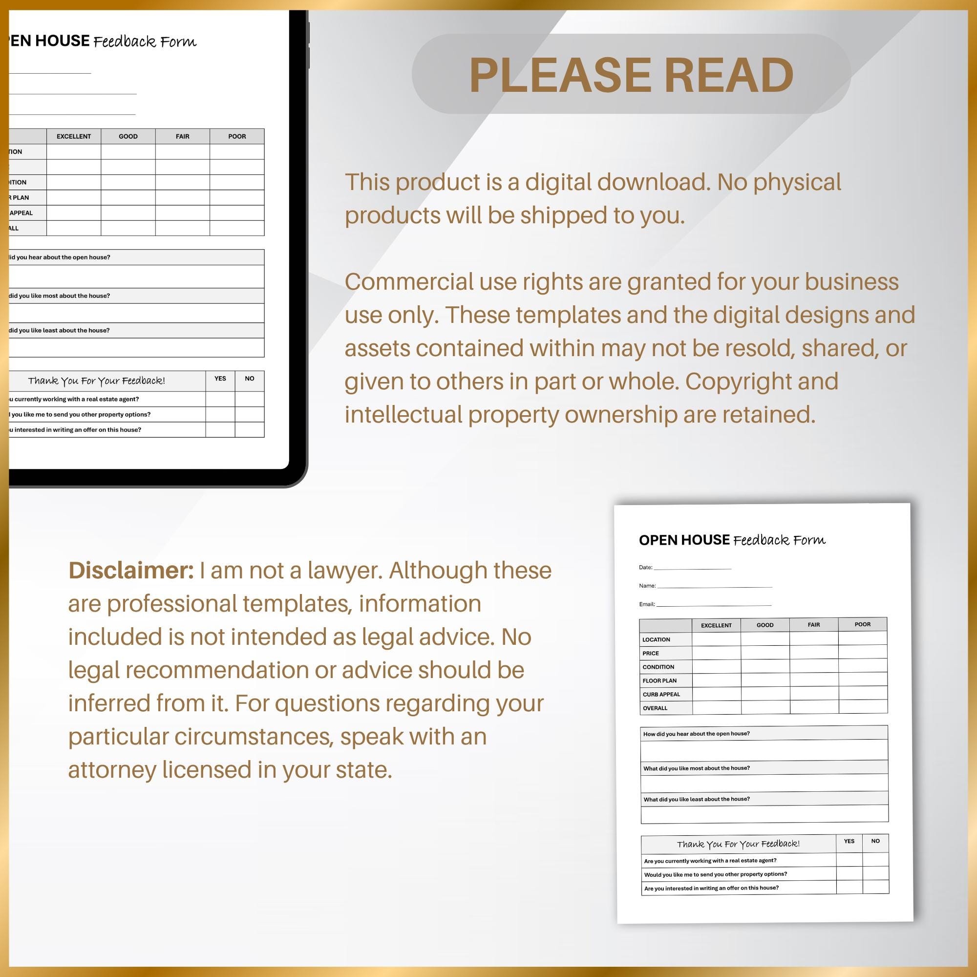 Open House Feedback Form: Editable Realtor Survey (printable PDF, Word ...