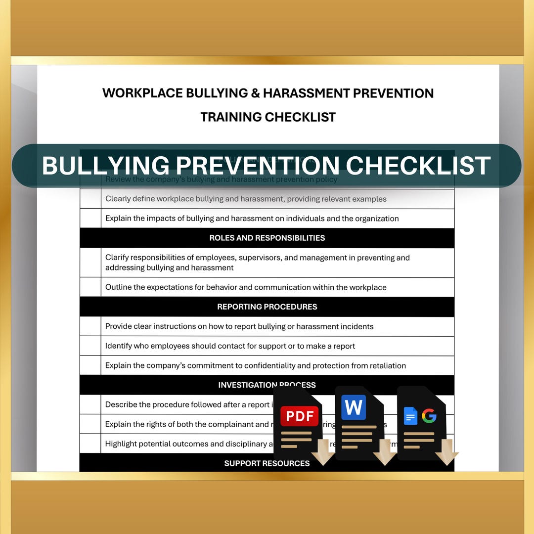 Workplace Bullying Prevention Checklist: HR Training Template (digital ...