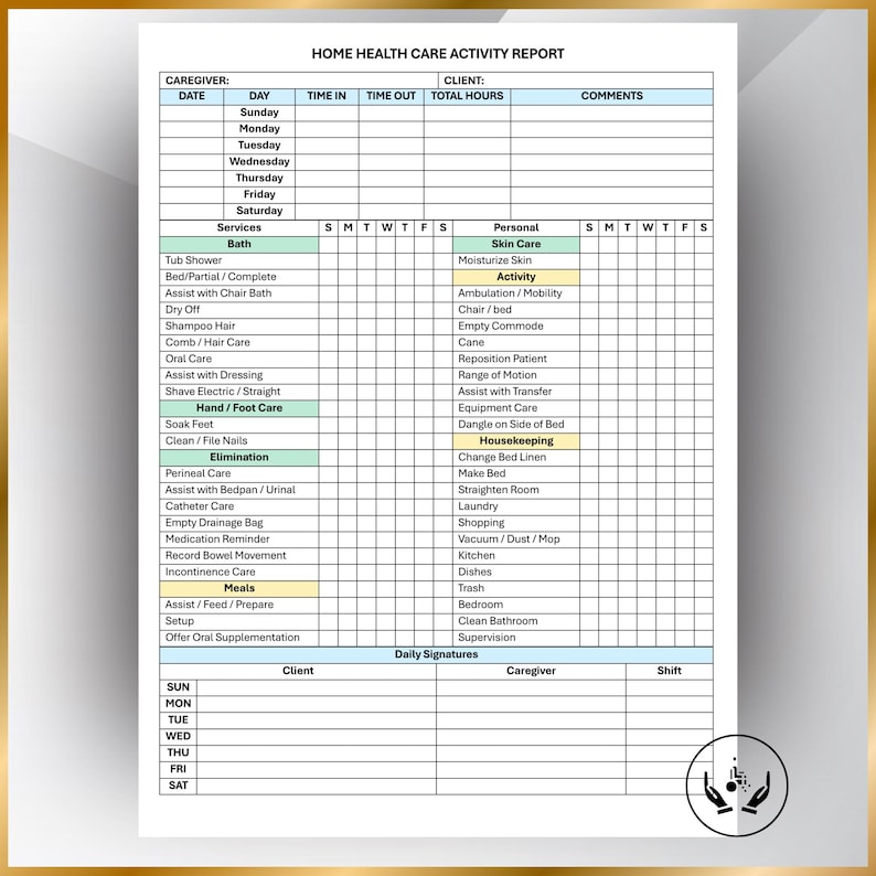 Caregiver Task Report Template: Home Health Care Checklist, Senior ...
