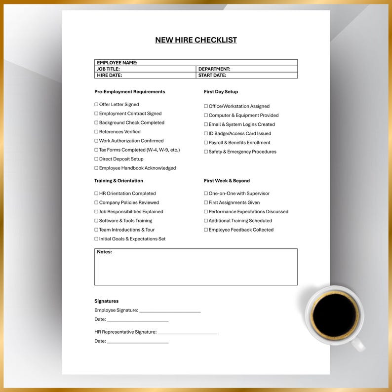 New Hire Checklist: Employee Onboarding Template (instant Download) - Etsy
