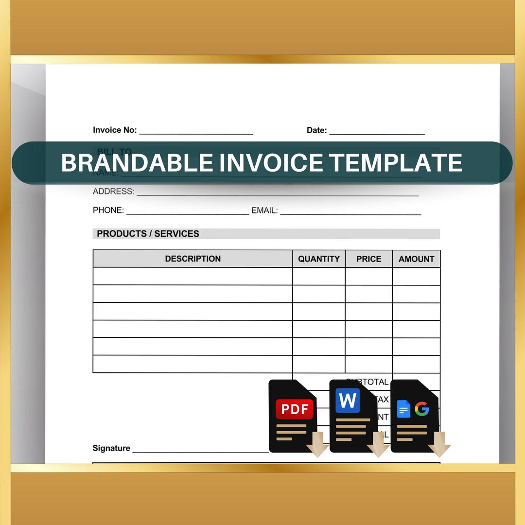 Invoice Template | Editable Invoice Form | Brandable Billing Sheet ...