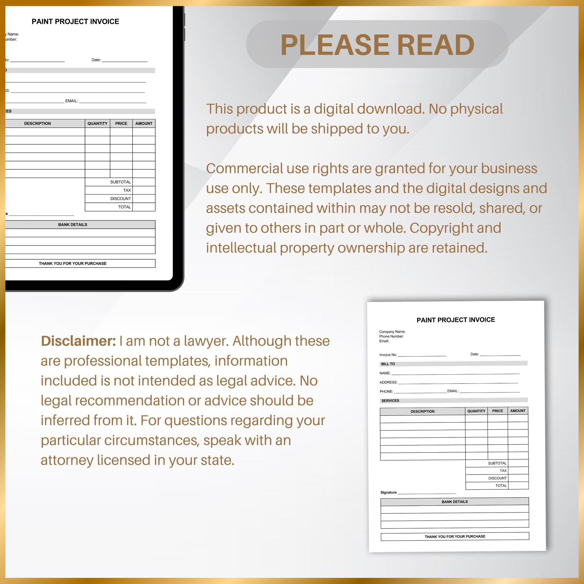 Paint Project Invoice Template: Painter Contractor Billing (printable ...