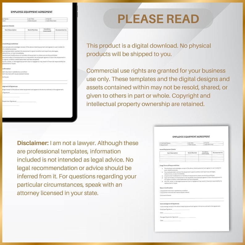 Employee Equipment Agreement Template: Workplace Device Asset Form ...