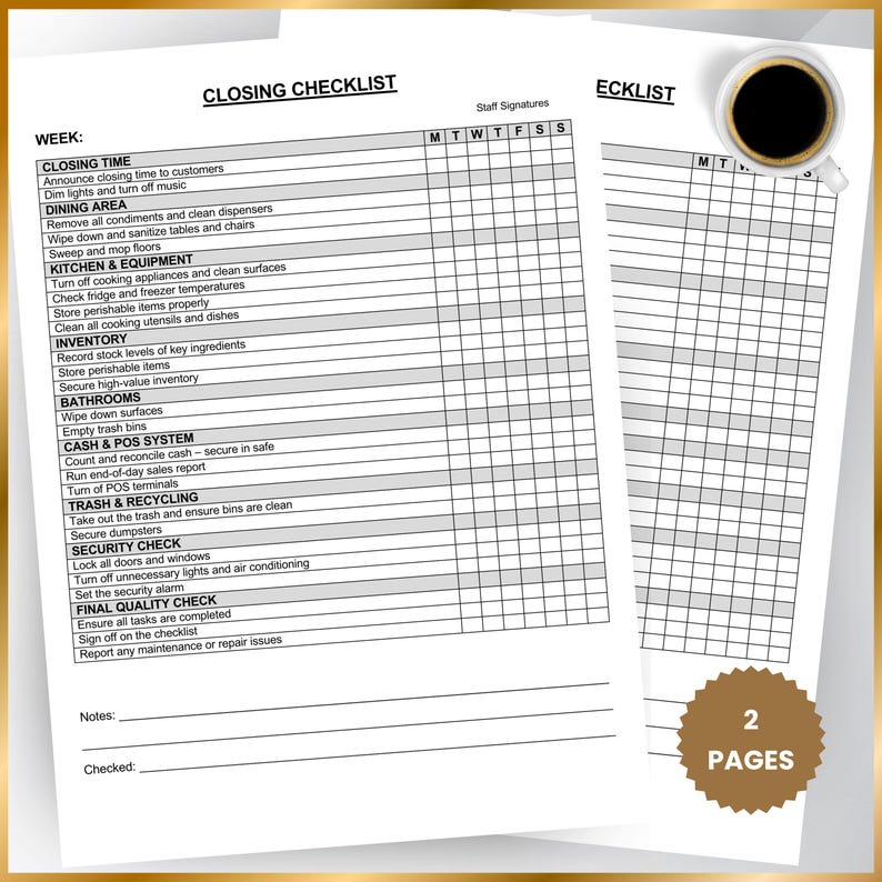 Restaurant Opening Closing Checklist: Waiter Staff Duties (PDF, Word ...