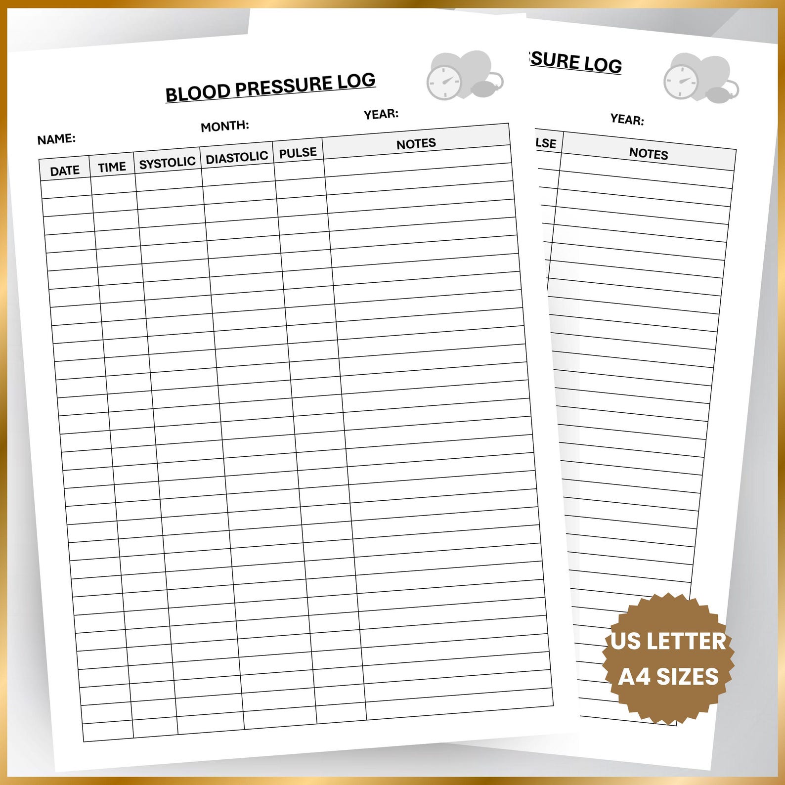 Blood Pressure Log, Editable Printable Blood Pressure Monitor, Daily ...