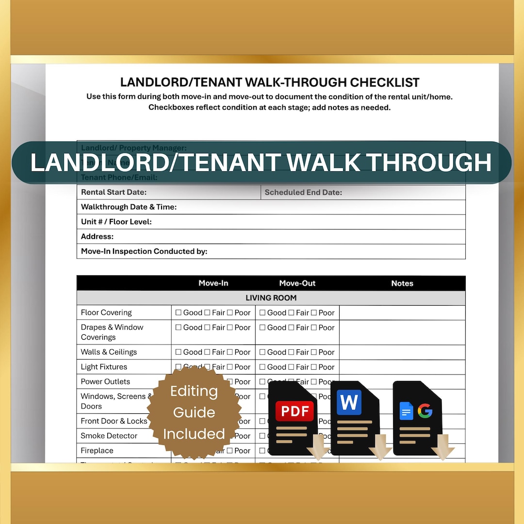 Rental Property Walkthrough Checklist: Landlord Tenant Move Inspection ...