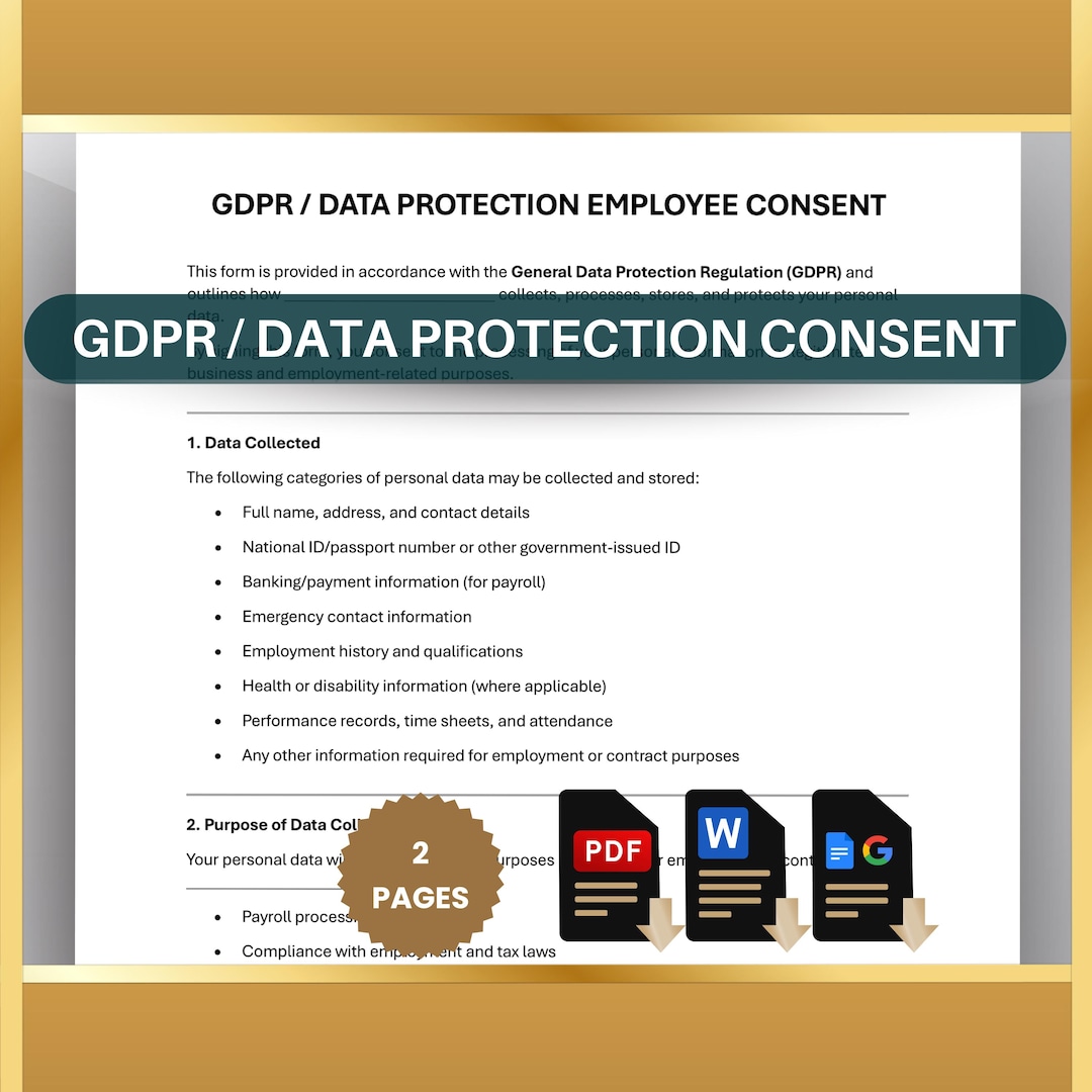 GDPR Employee Consent Form: Data Protection Agreement (google Docs ...