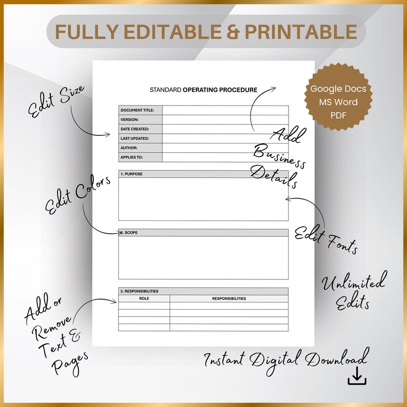 SOP Template for Small Business: Standard Operating Procedure, Business ...