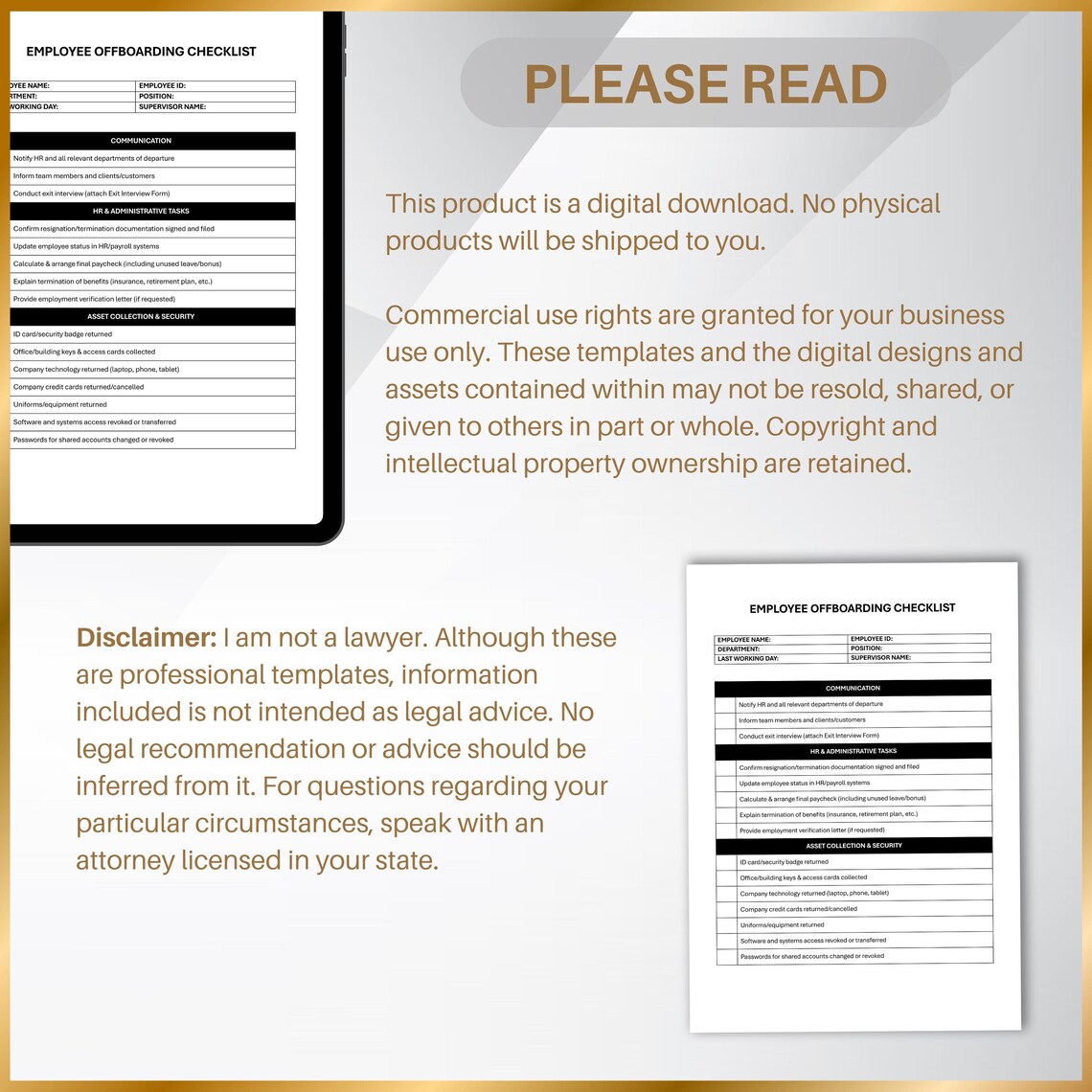 Employee Offboarding Checklist: HR Staff Exit Process Form (printable ...