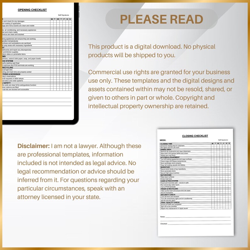 Restaurant Opening & Closing Checklist, Server Side Work List ...