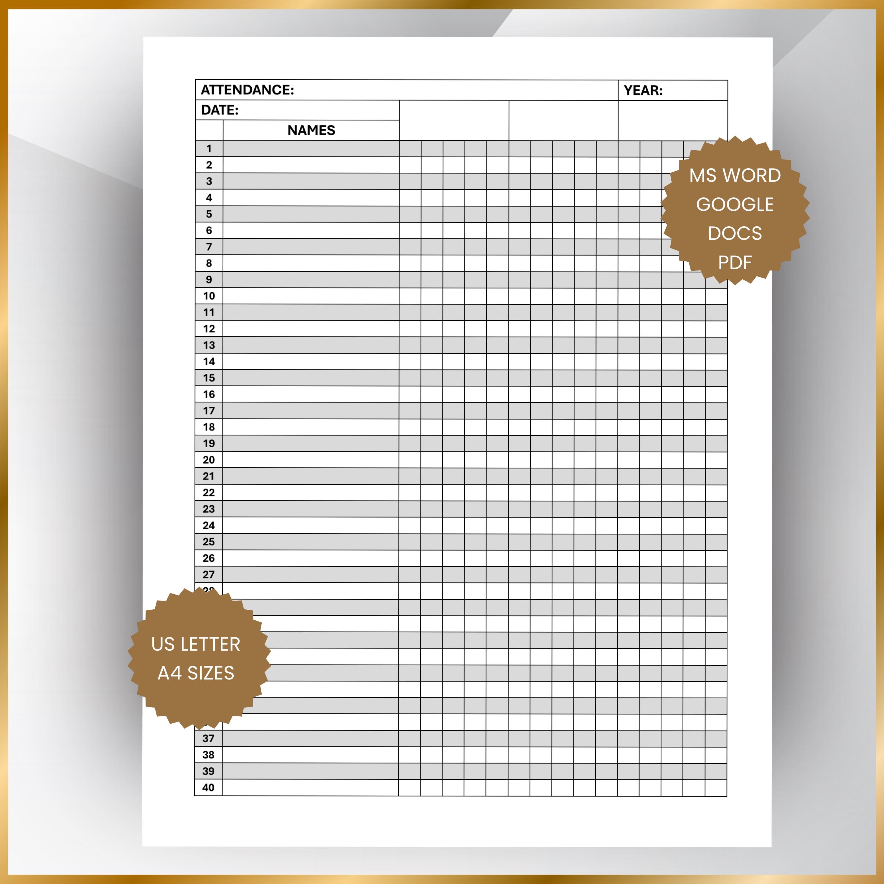 Attendance Tracker Template: Editable Class, Group, or Event Roll Sheet ...