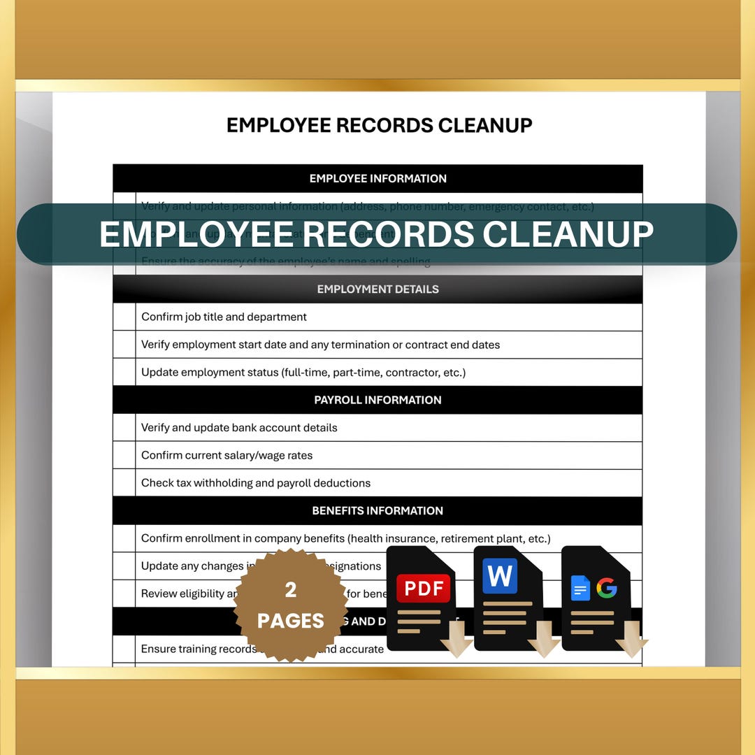 Employee Records Cleanup Checklist: HR File Audit Template (printable ...