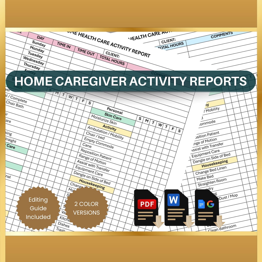 Caregiver Task Report Template: Home Health Care Checklist, Senior ...