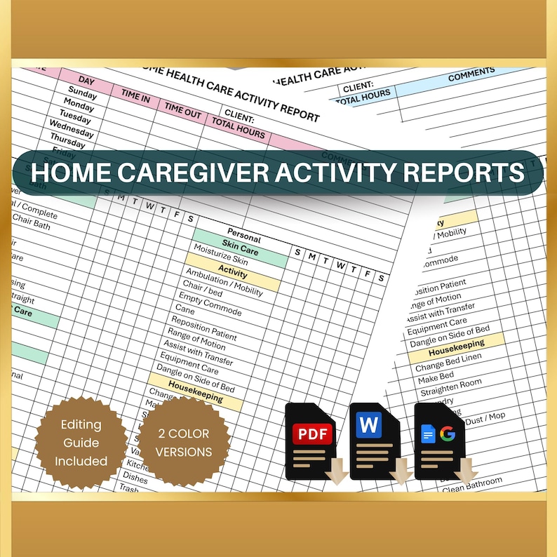 Caregiver Task Report Template: Home Health Care Checklist, Senior ...