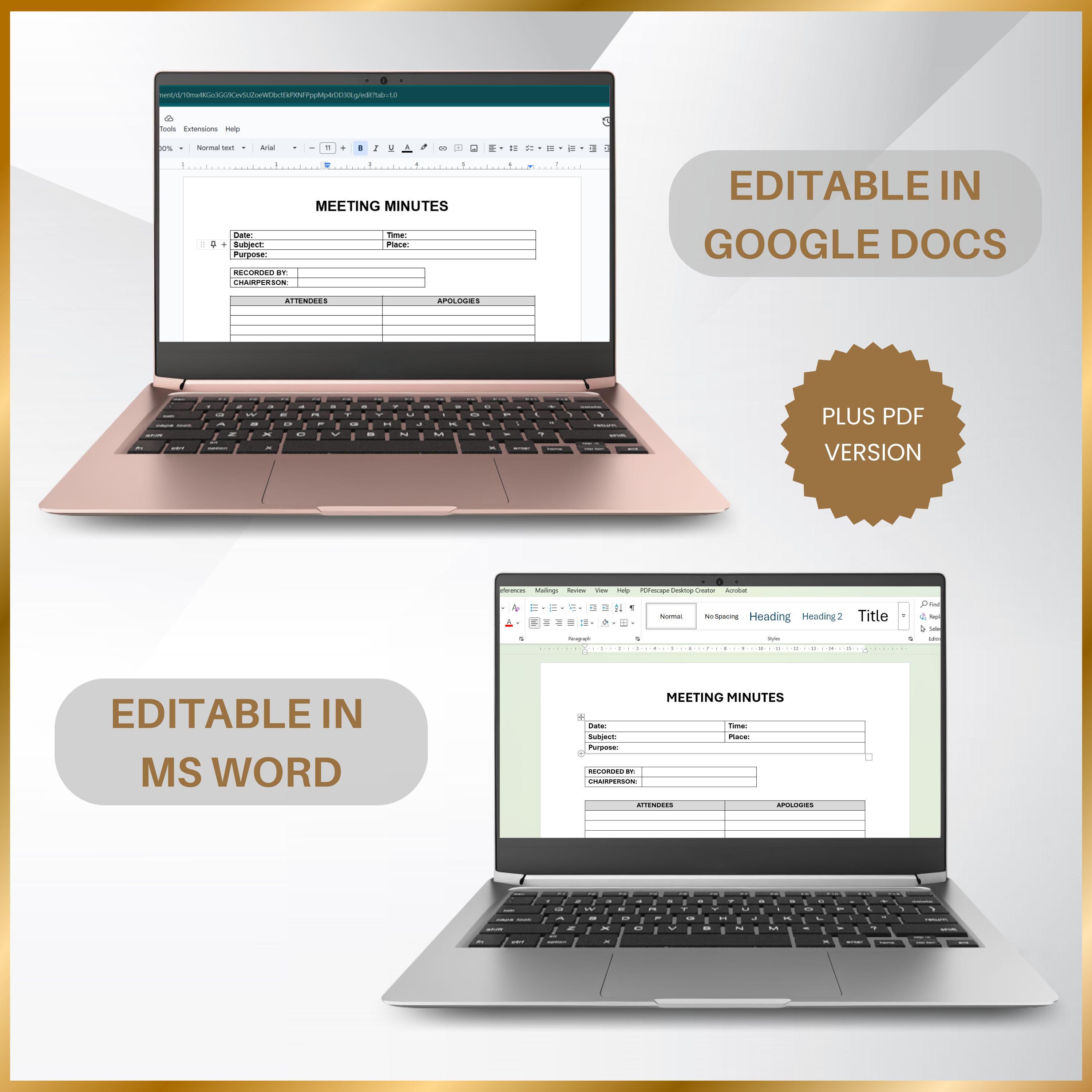 Editable Meeting Minutes Form, Virtual Conference Notes, Remote Team ...