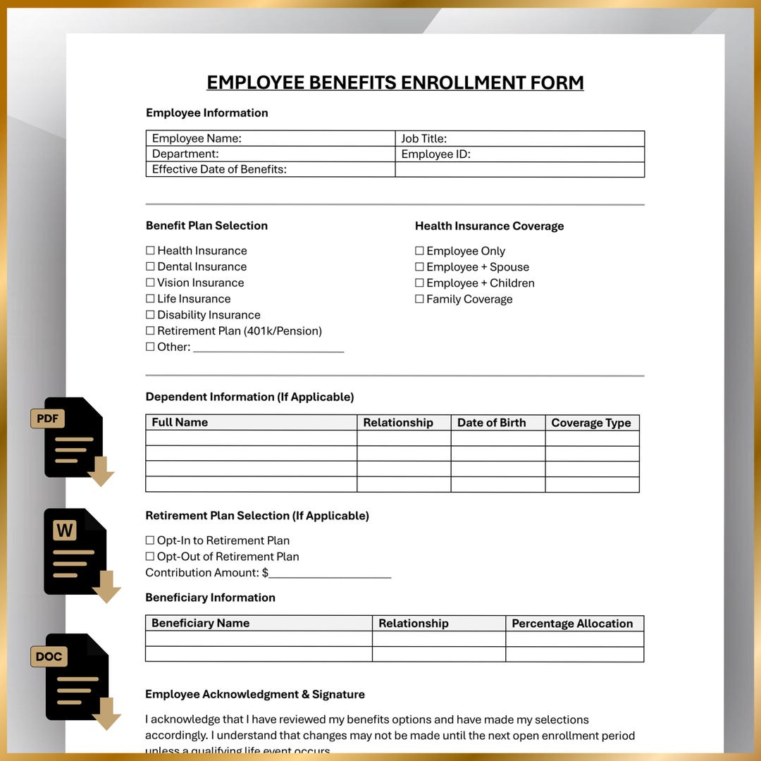Employee Benefits Enrollment, Workplace Insurance Form, HR Benefits ...