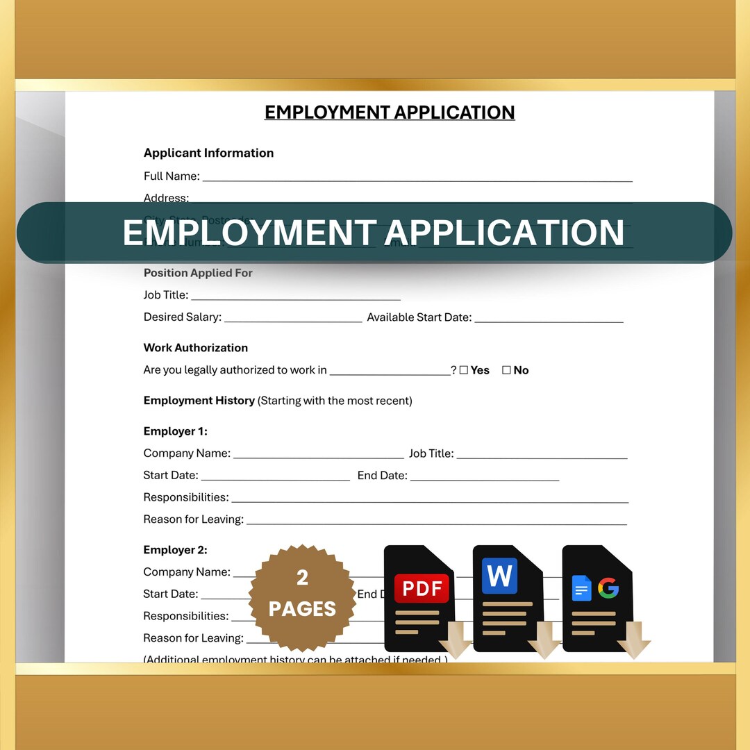 Employment Application, Job Seeker Form, Hiring Form, Editable Work ...