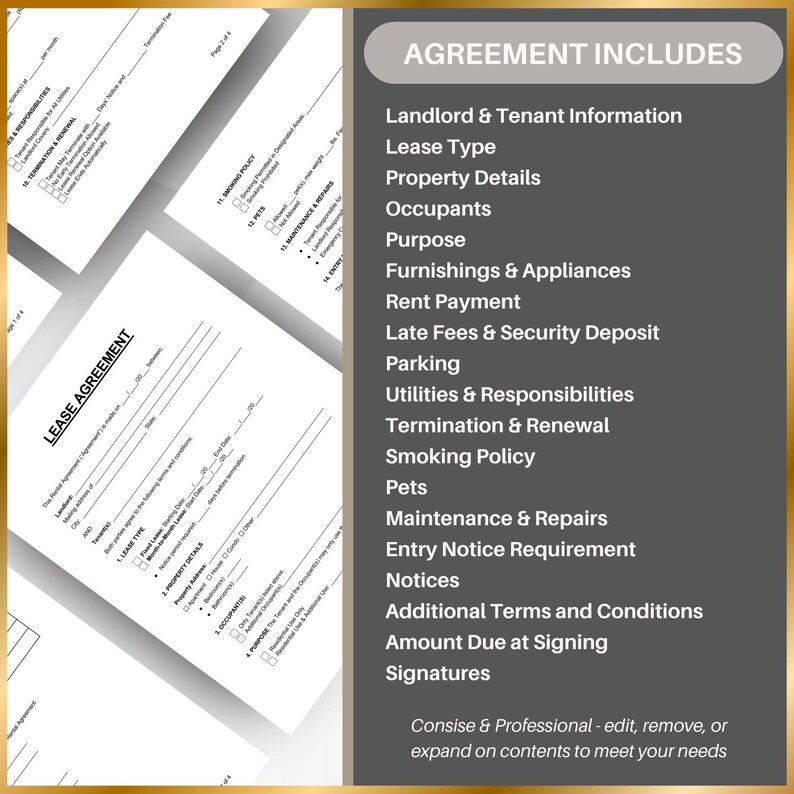 Residential Rental Lease Agreement Template, Housing Tenancy Rental ...