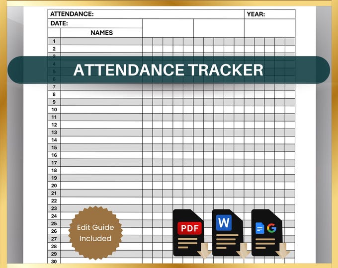 Attendance Sheet | Printable PDF Form | Instant Digital Download - Etsy ...