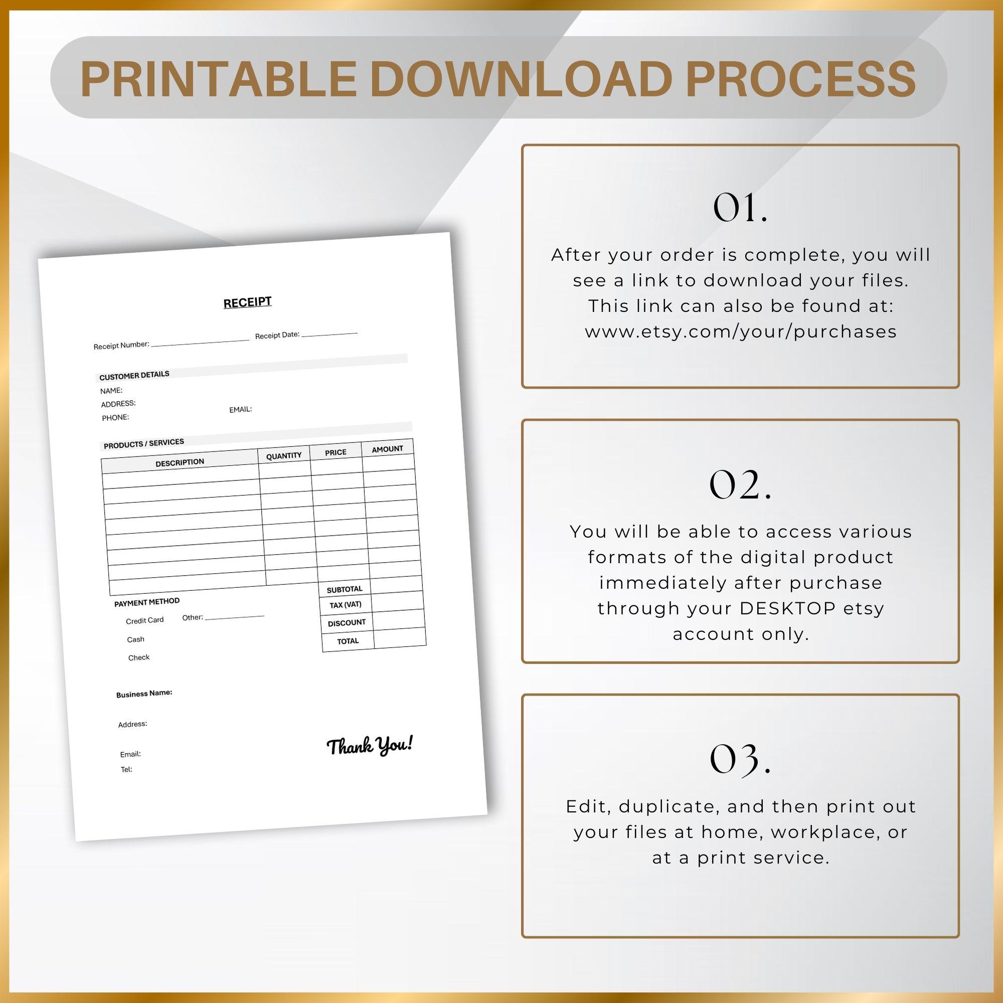 Editable Receipt Template, Printable Business Receipt PDF, Invoice ...