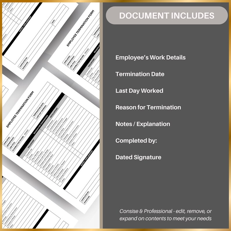 Employee Termination Form | Editable HR Template | Staff Exit Document ...