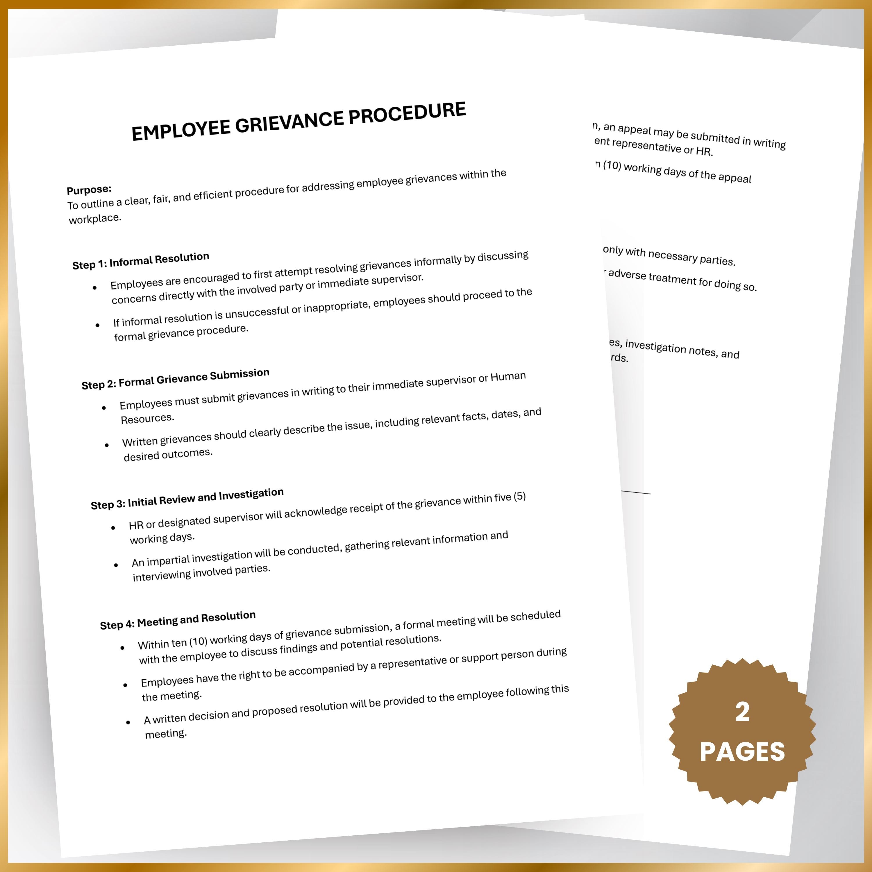 Employee Grievance Procedure, Workplace Complaint Form, HR Policy ...