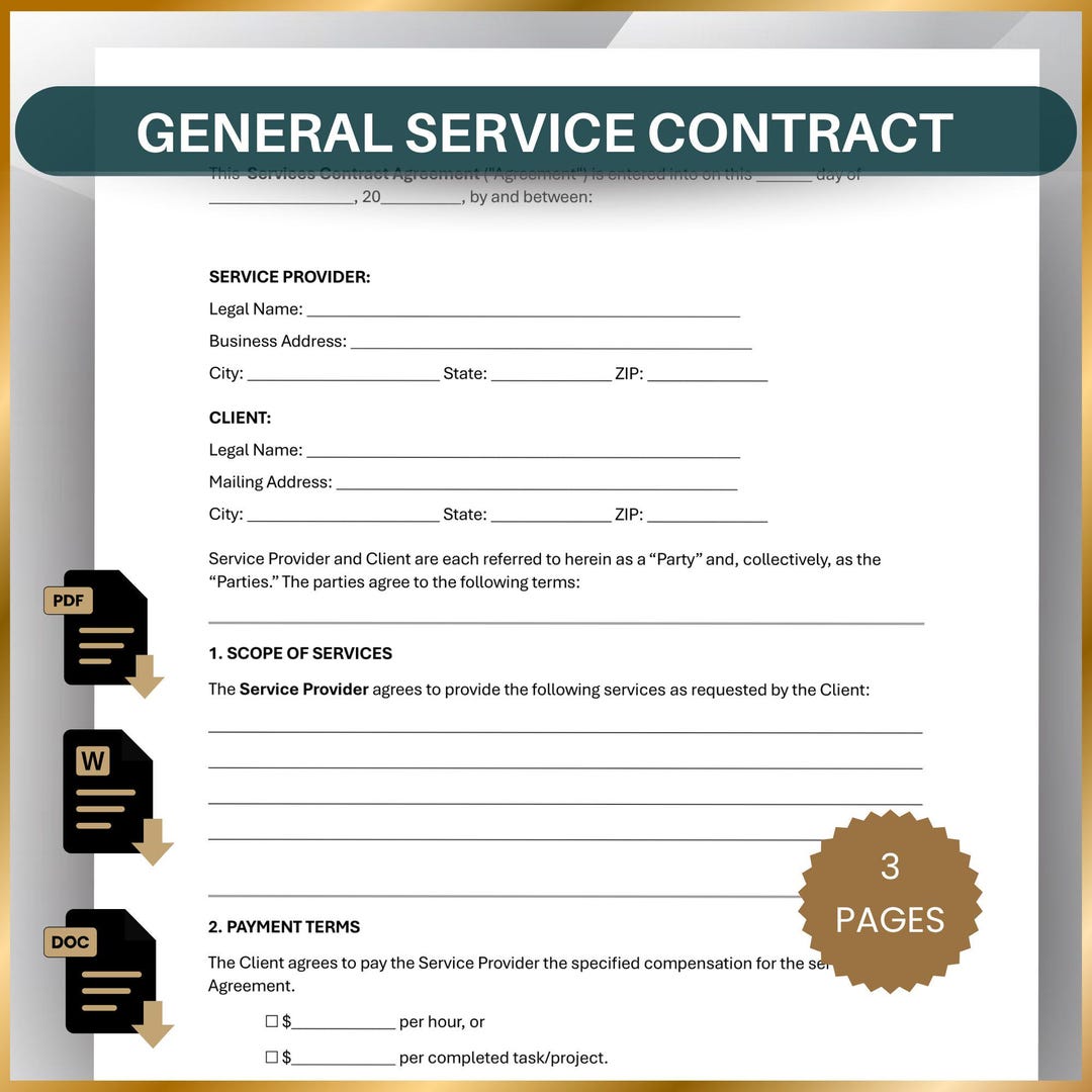 General Service Contract Template | Task-based Agreement | Freelancer ...