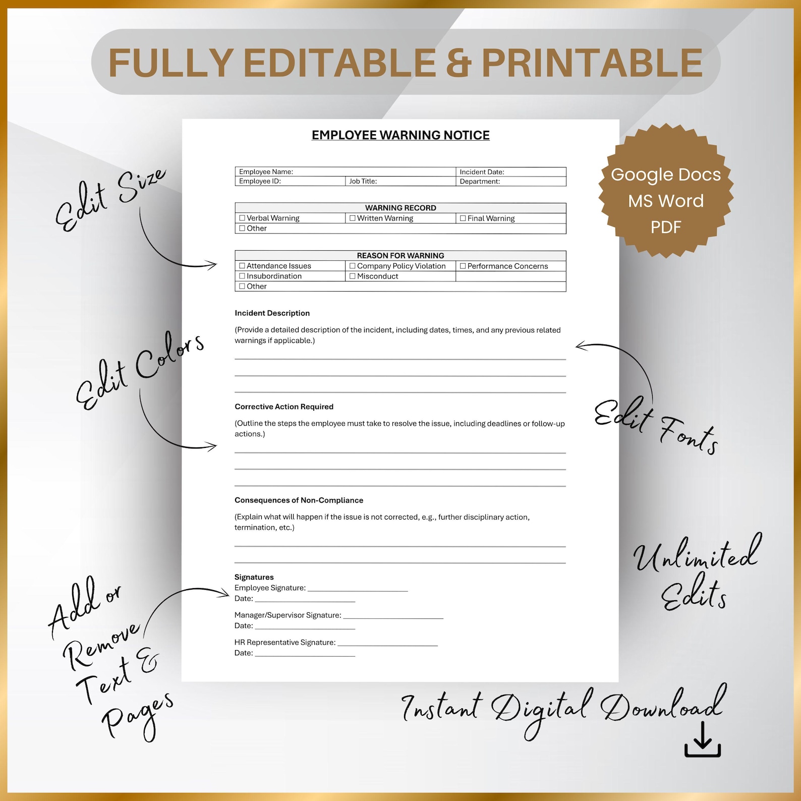 Employee Warning Notice: HR Policy Violation and Disciplinary Form ...