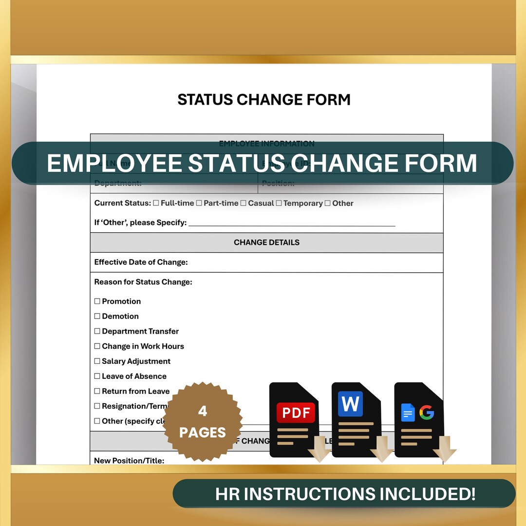 Employee Change of Status Form, Employee Promotion Template, Job Title ...