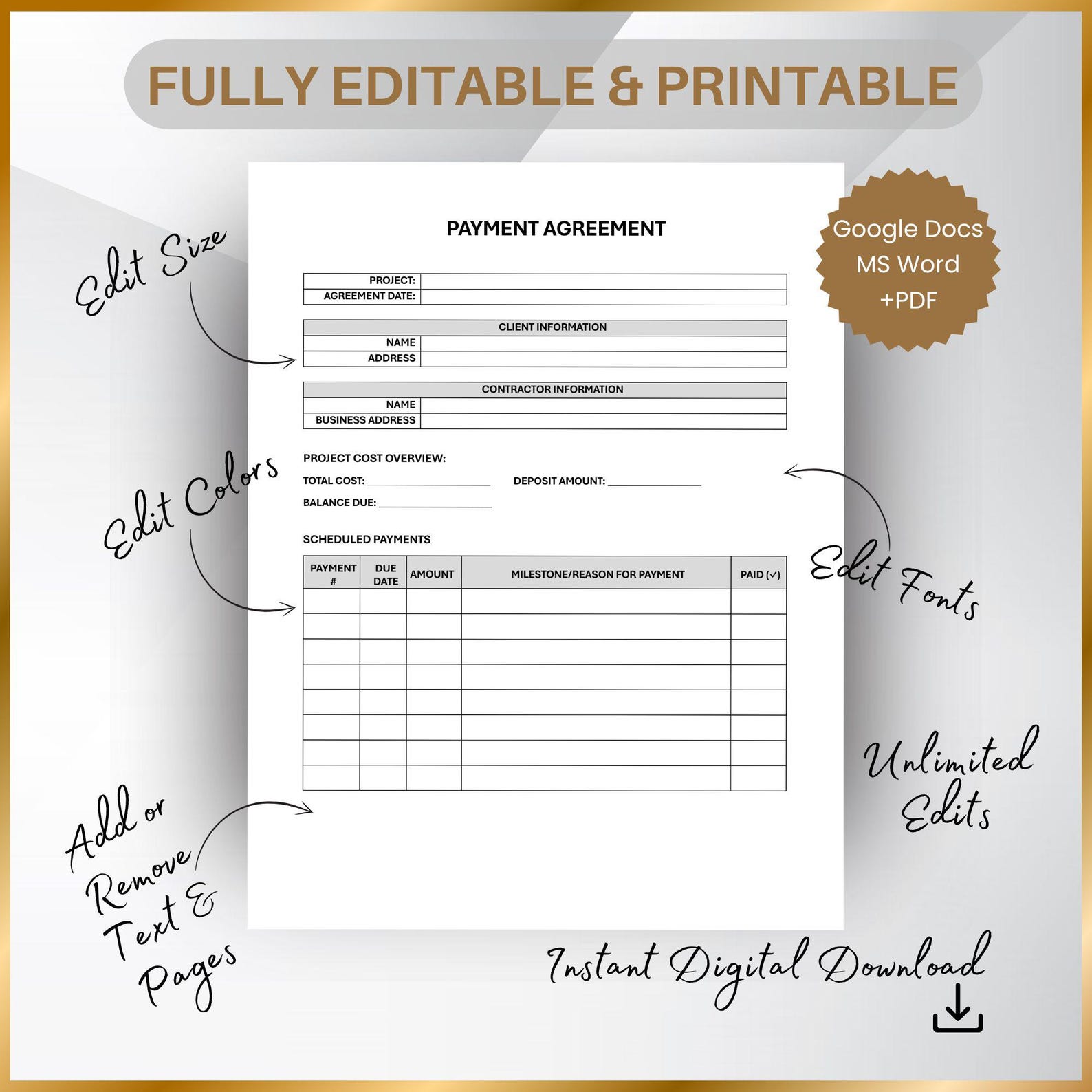 Contractor Payment Agreement Template, Services & Businesses Contract ...
