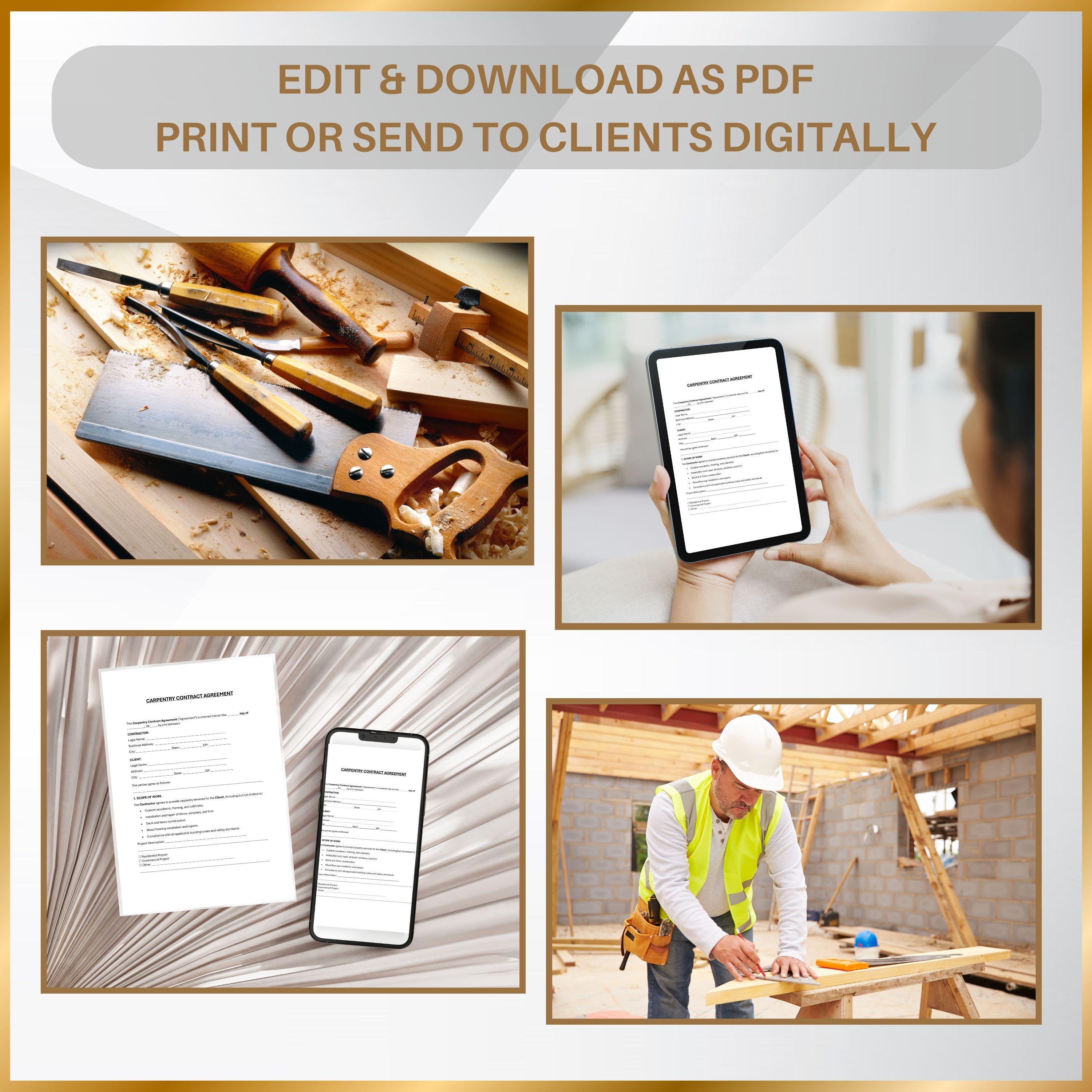 Carpenter Contract Template: Woodworking Carpentry Agreement for ...