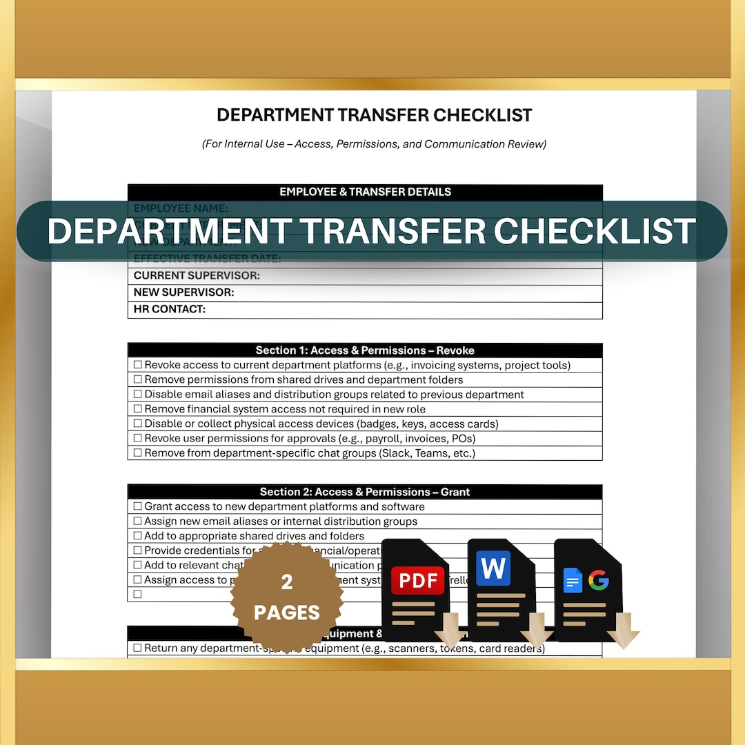 Department Transfer Checklist | Employee Role Change Handoff | Internal ...