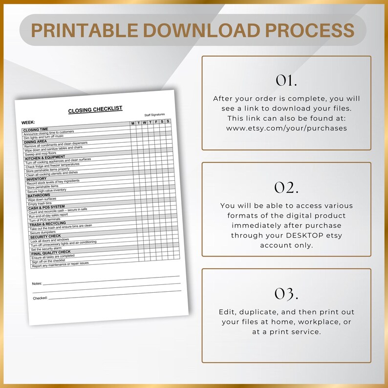 Restaurant Opening Closing Checklist: Waiter Staff Duties (PDF, Word ...