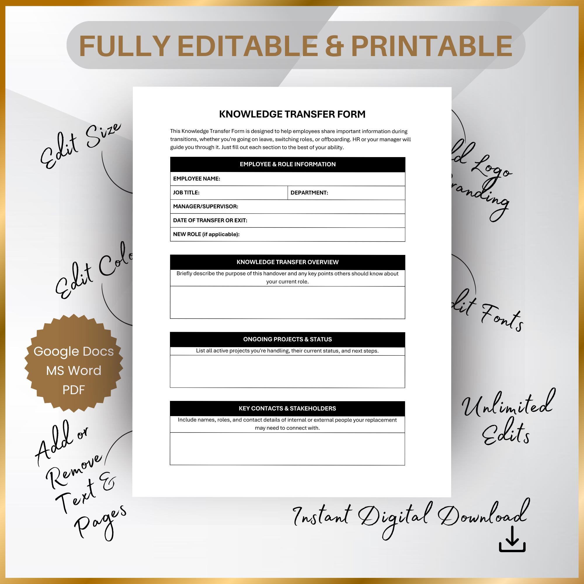 Employee Knowledge Transfer Form: HR Offboarding Template (word ...