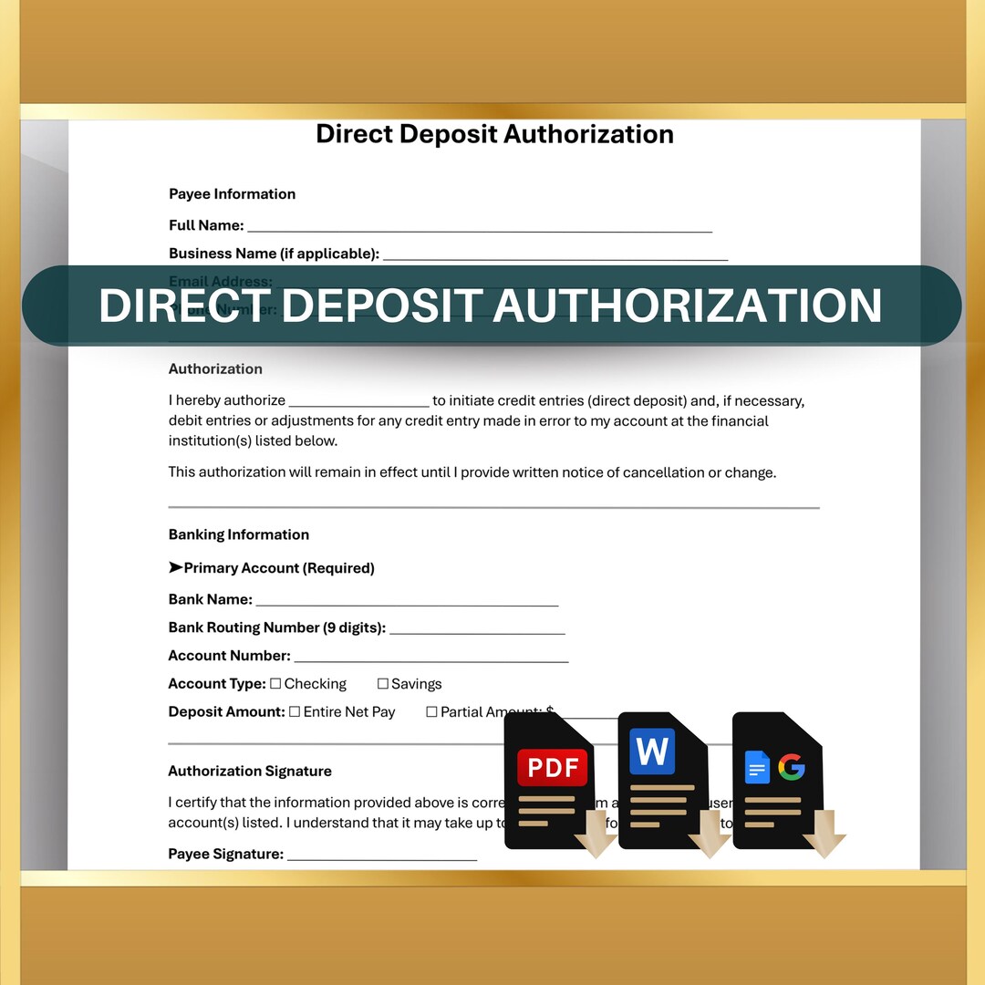 Direct Deposit Authorization Form | Bank Deposit Form, Authorize ACH ...