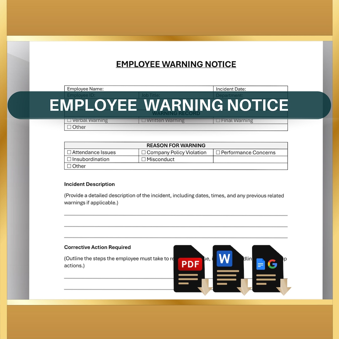Employee Warning Notice, HR Disciplinary Form, Staff Write-up Sheet ...