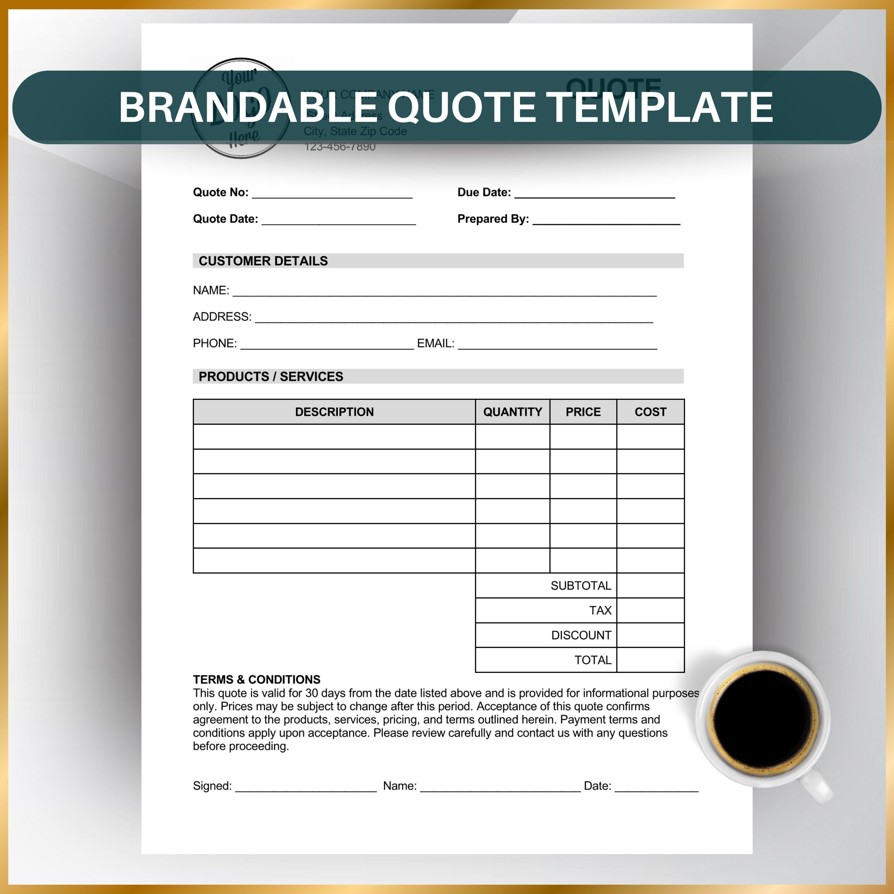 Quote, Invoice & Receipt Template Bundle (printable PDF, Editable Word ...