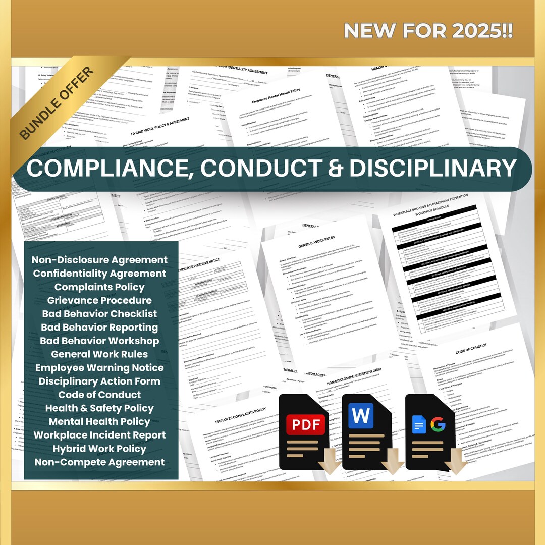 HR Compliance Templates Bundle: Conduct & Disciplinary Forms and ...