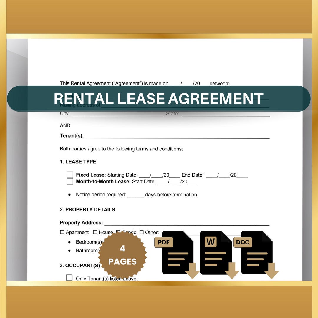 Rental Lease Agreement Template, Residential Lease for Tenant, Landlord ...