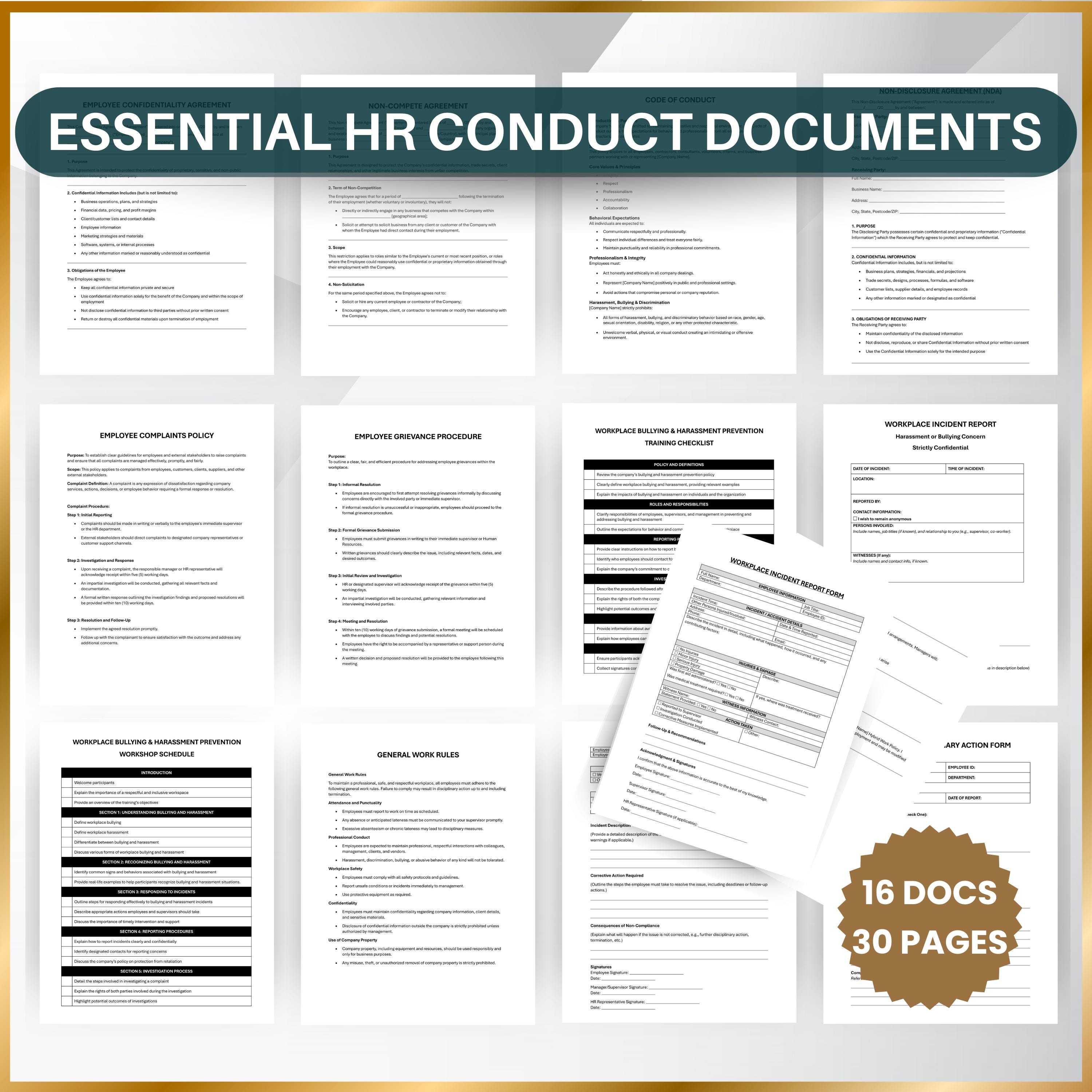 HR Compliance Templates Bundle | Conduct Policy, Disciplinary Forms ...