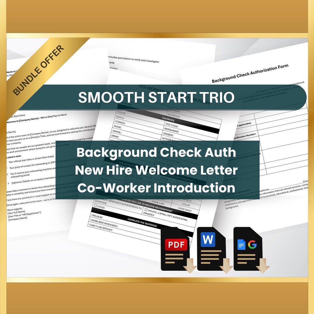 HR Onboarding Forms Bundle | New Employee Welcome Letter, Background ...