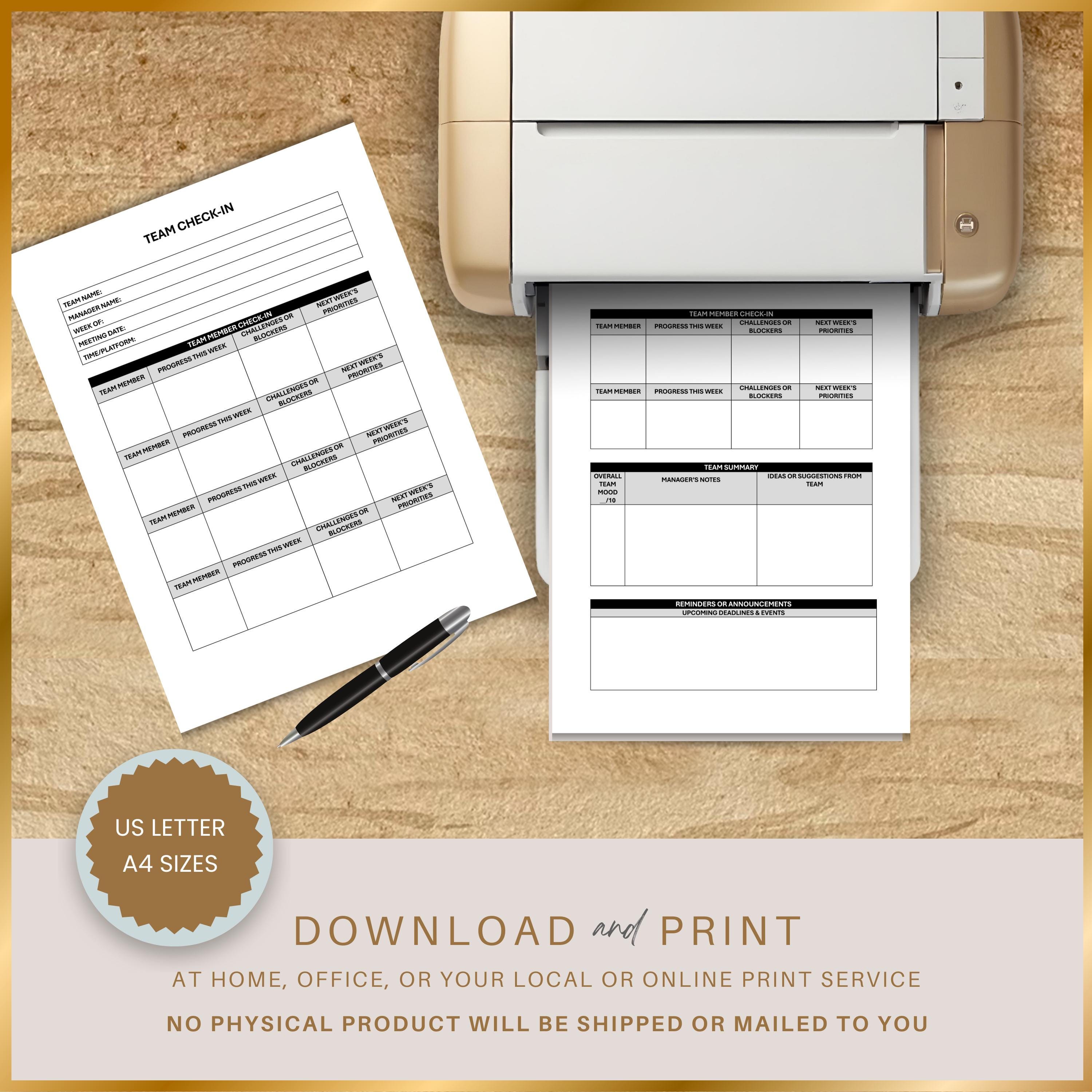 Weekly Team Check-in Template: Meeting Update Form (printable PDF ...