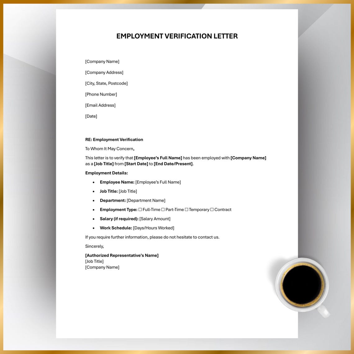 Employment Verification Letter Template, Proof of Job Engagement ...