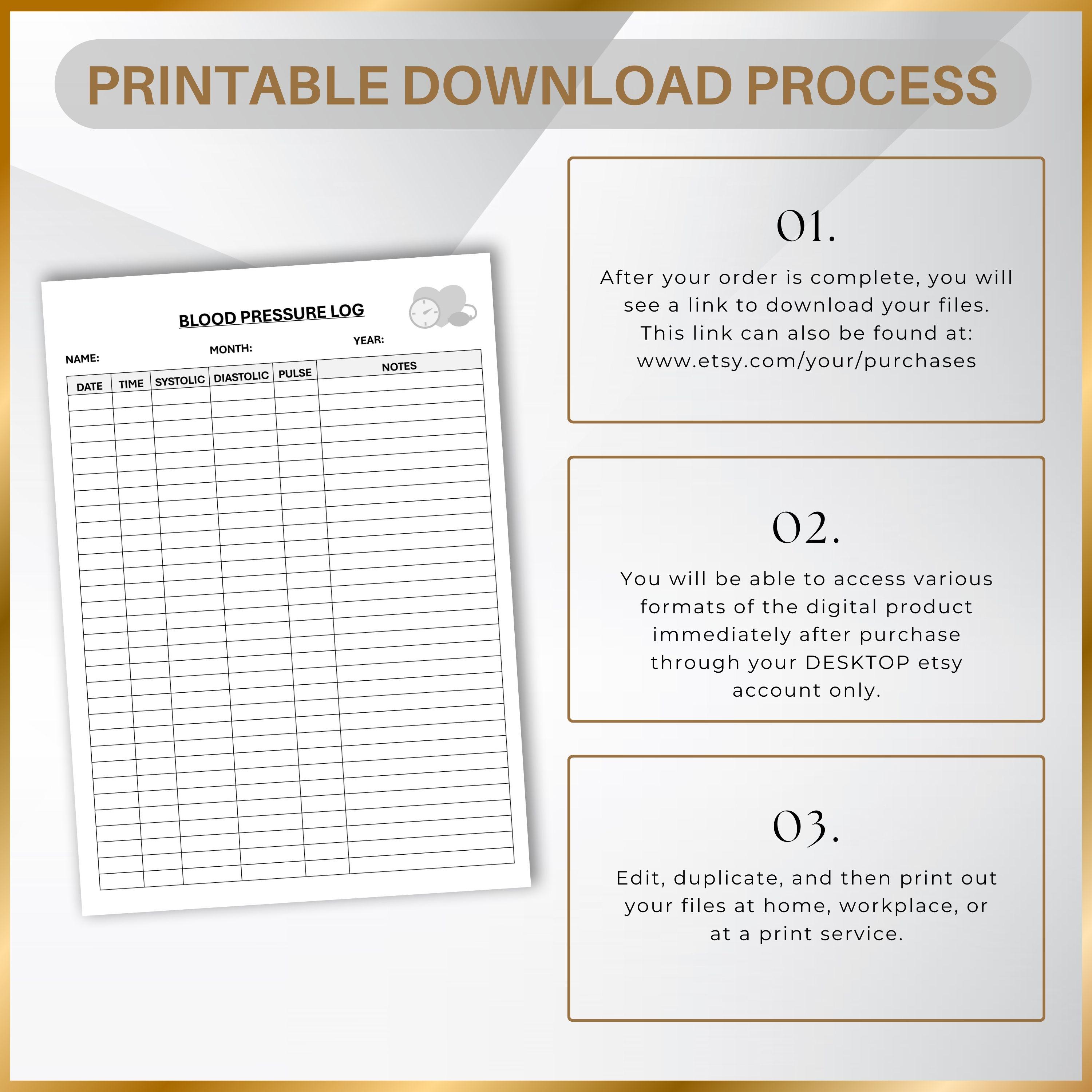 Blood Pressure Log, Editable Printable Blood Pressure Monitor, Daily ...