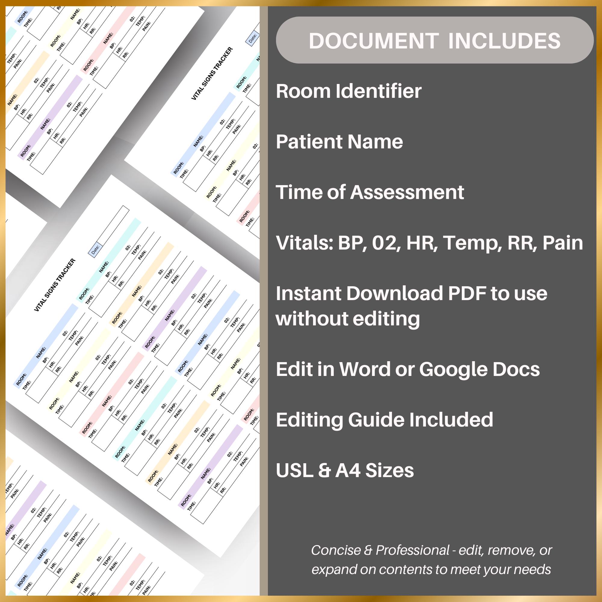 Vital Signs Tracker: Nursing Patient Chart Health Monitoring Template ...