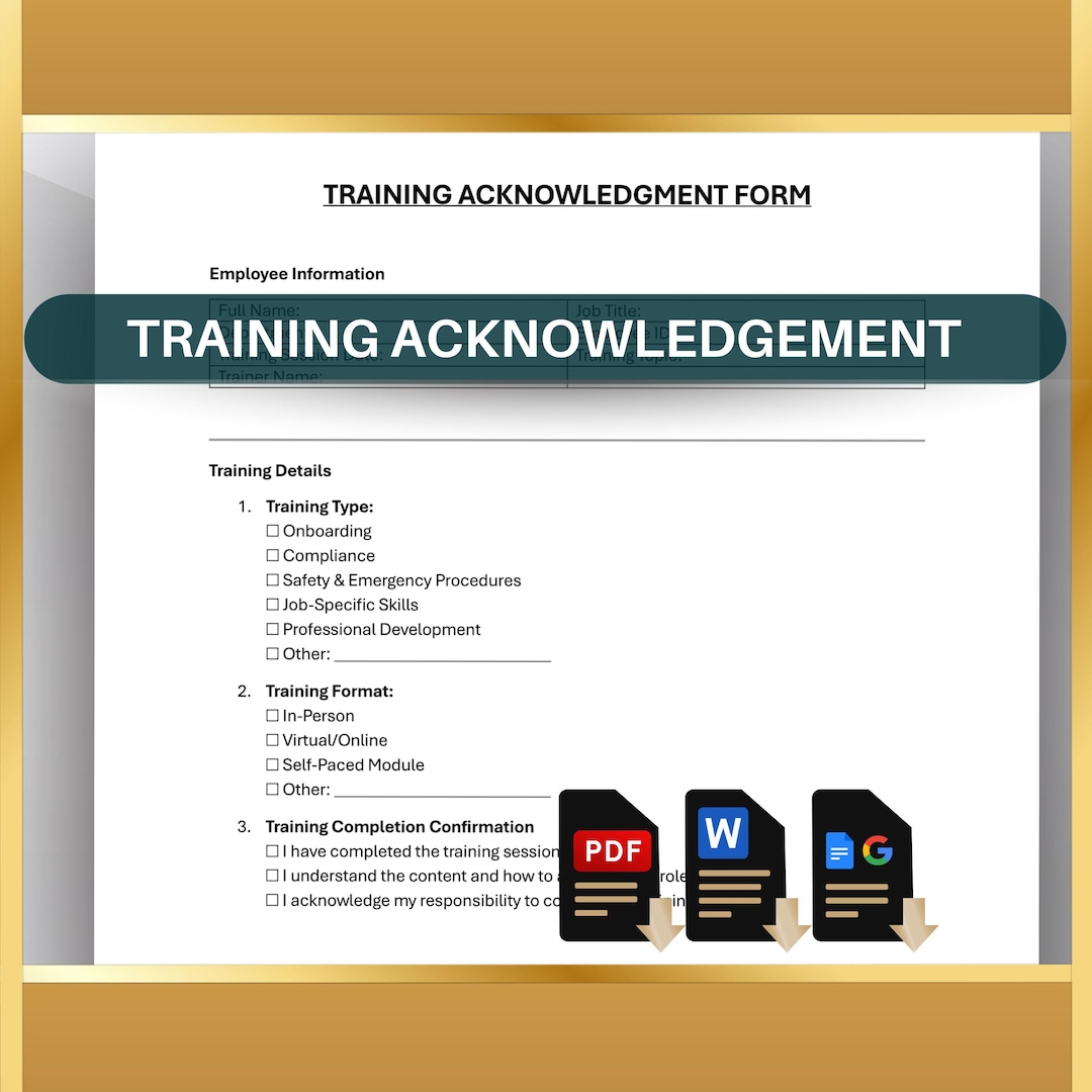 Training Acknowledgment Form, Employee Training Record, Compliance ...
