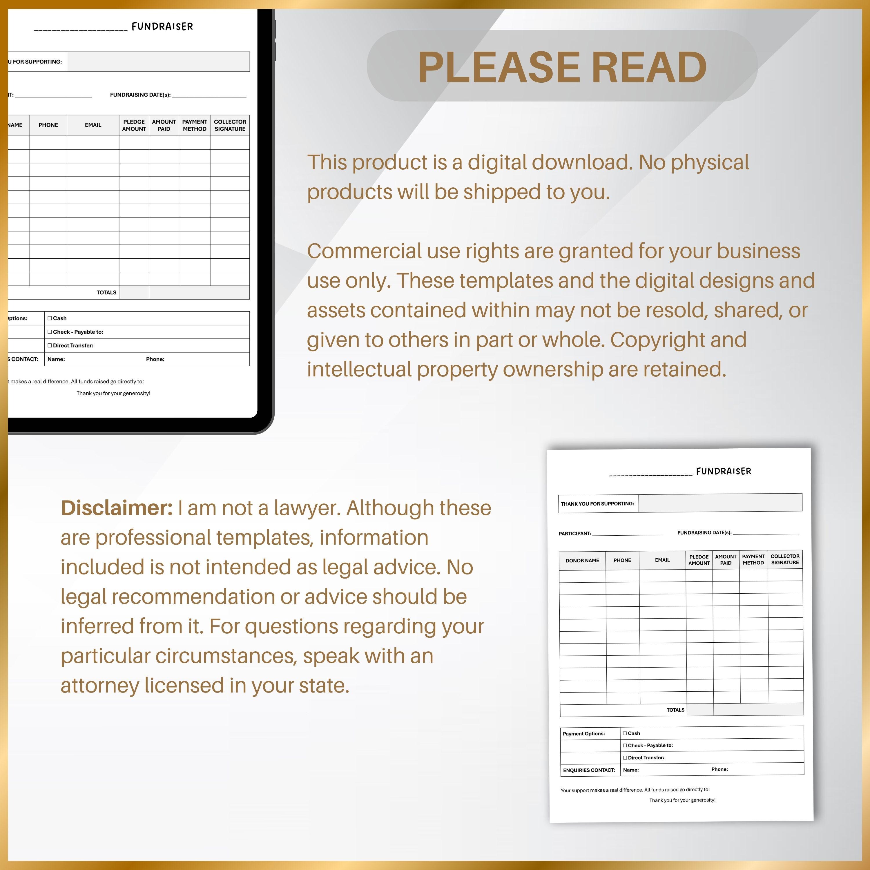 Fundraiser Form Template — Donation Tracker, Pledge Sheet (printable ...