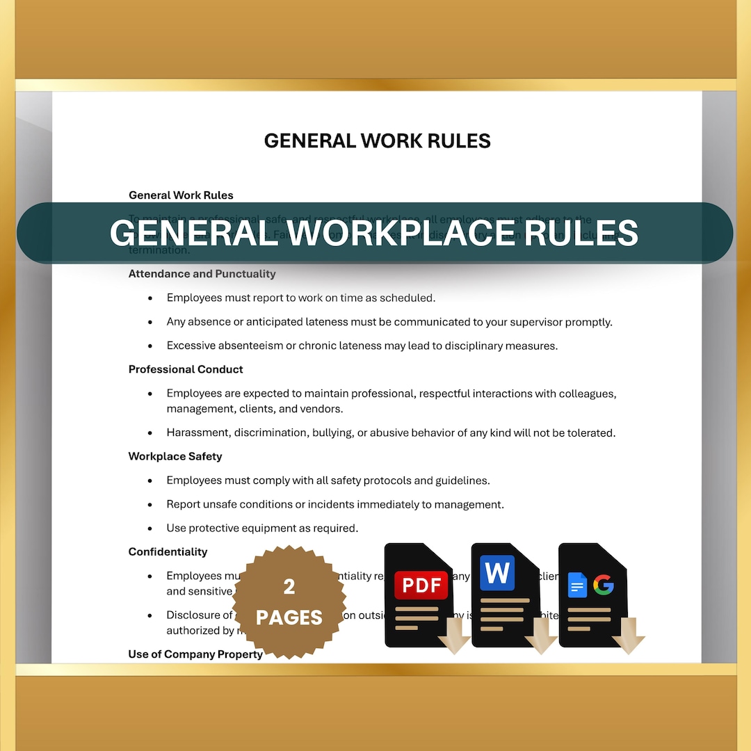General Work Rules Template, Employee Policy Sheet, Workplace Conduct ...