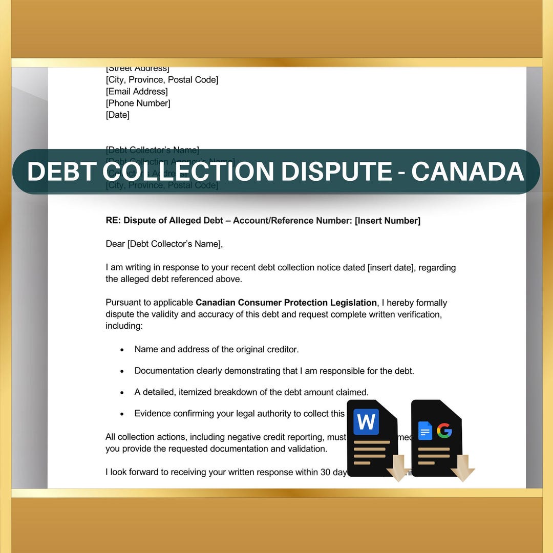 Canadian Debt Collection Dispute Letter Template (word & Gdocs) - Etsy ...